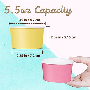 MATICAN Paper Ice Cream Cups, 50-Pack 5.5-oz Disposable Dessert Bowls for Hot and Cold, 5.5-ounce, 5 Pastel Colors