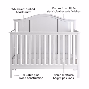 Child Craft Cottage Arch Top 4-in-1 Convertible Crib, Baby Crib Converts to Day Bed, Toddler Bed and Full Size Bed, 3 Adjustable Mattress Positions, Non-Toxic, Baby Safe Finish (Matte White)