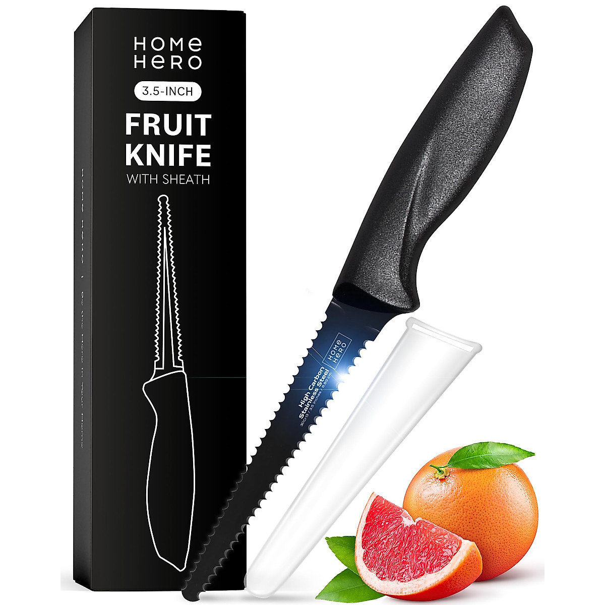 Home Hero 2 Pcs Grapefruit Knife with Sheath - High Carbon Stainless Steel Chopping Knife with Ergonomic Handle - Razor-Sharp Multi-Purpose Kitchen Knife for Chopping Vegetable and Cooking