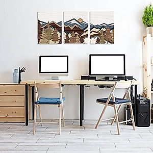 BINCUE Boho Canvas Wall Art Decor 12"x16" Mountain Paintings Art,Farmhouse Wall Decor Abstract Artwork 3 Pieces,Home Living Room Bedroom Office Canvas Decor Gift