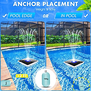 ChlorStar Solar Fountain With Light Show,2024 Large Solar Pool Fountain With Anchor,Square Floating Pool Fountains for Inground Above Ground Pool,Solar Powered Water Fountain Pump for Pool,Outdoor-1PC