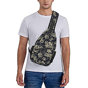 YANGDADA Vintage Tattoo Skull And Roses Sling Bag Crossbody Backpack Sling Backpack Shoulder Bag Casual Daypacks for Women Men Cycling Hiking Travel