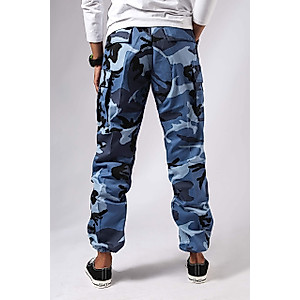 BACKBONE Mens Casual Street Fashion Camo Cargo Pants Army Combat Military BDU Pants Work Hunt Pants (Sky Blue Camo,Size 36)