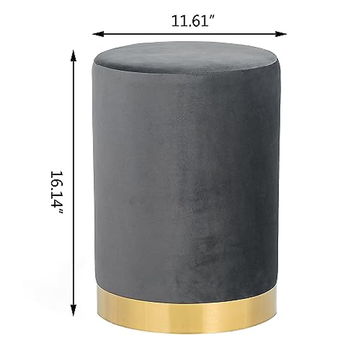 Adeco 11.61" Round Velvet Ottoman with Gold Metal Base, Upholstered Makeup Vanity Chair Soft Compact Padded Foot Rest Stool, Boucle Stool for Living Room Bedroom (Cement Grey)