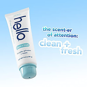 hello All Over Clean & Fresh Deodorant Cream, Aluminum Free Deodorant Cream for Pits, Privates + More, Offers 72 Hours of Freshness, Safe for Sensitive Skin, Vegan, 1 Pack, 3 Oz Tube