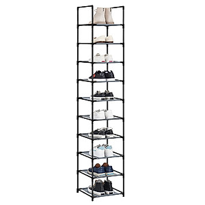 SONGMICS Shoe Rack, 10 Tier Shoe Shelf, Shoe Storage Organizer, Space-Saving, 13 x 13 x 68.1 Inches, Metal Frame, Non-Woven Fabric Shelves, for Entryway, Bedroom, Grey ULSR110G01