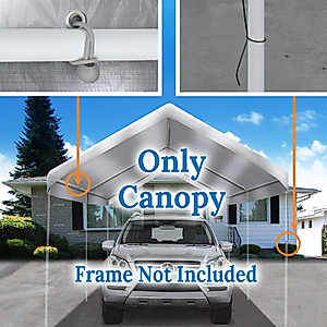 BenefitUSA Canopy ONLY 10'x20' Carport Replacement Canopy Outdoor Tent Garage Top Tarp Shelter Cover w Ball Bungees (Silver)