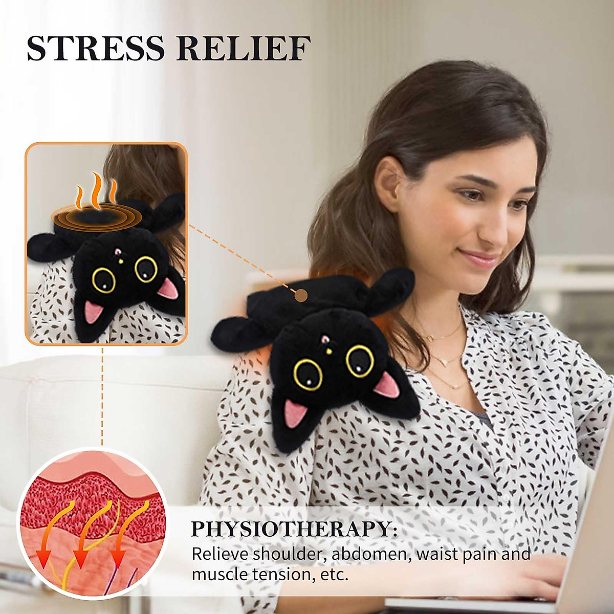 Yipem Microwave Heating Pad for Period Cramps Pain Relief - Microwavable Stuffed Animal for Cramps Neck Shoulder Muscles Knee Joints - Cute Cat Gifts for Women - Small Black Cat