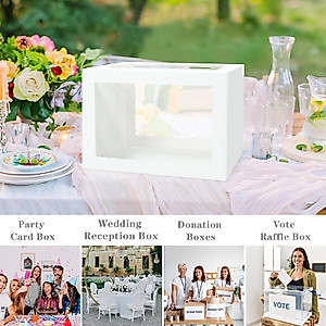 Mulbozy Gift Cards Box Holder with Clear Window for Wedding Receptions (Transparent Window, White)