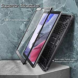 Fintie Shockproof Case for Samsung Galaxy Tab A7 Lite 8.7 Inch 2021 Model (SM-T220/T225/T227), Tuatara Rugged Unibody Hybrid Full Protective Bumper Kickstand Cover w/Built-in Screen Protector, Black