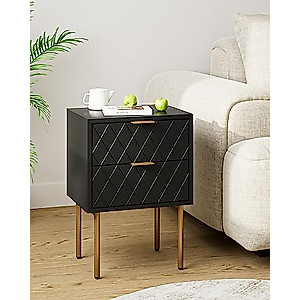 Aobafuir Night Stand, Modern Nightstand with Drawers, End Tables Living Room, Small Gold Side Table for Bedroom, Bedside Furniture (12-Black Diamond, 2 Drawer)