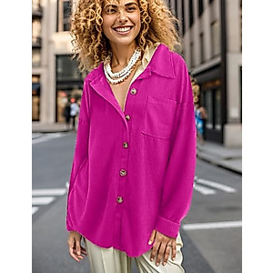 WIHOLL Womens Button Up Maternity Heavy Shirts Hot Pink Fall 2023 Outfits - Long Sleeve Tops Plus Size Jacket Fashion Barbie Clothes Office Casual Blouses XXL
