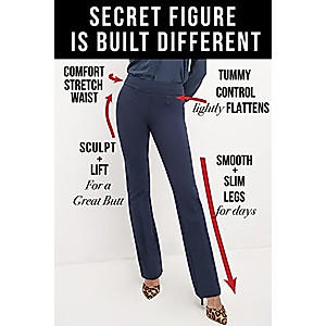 Rekucci Womens Secret Figure Pull-On Knit Bootcut Pants w/Tummy Control (Black, 12)