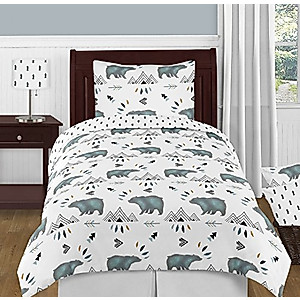 Sweet Jojo Designs Slate Blue and White Bear Mountain Watercolor Organizer Storage Bins for Collection - Set of 2