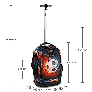 Tilami Rolling Backpack with Trolley Wheeled Design, Cute Cartoon Printed for Boys and Girls, Travel, School, Student Trip (19 Inch, Football)