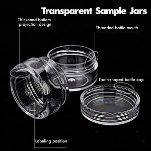 3 Gram Sample Containers with Lids, 50 Count Clear Sample Jars, Empty Lip Balm Containers, Mini Cosmetic Containers with Lids, Makeup Travel Containers with Labels, Mini Disposable Spatulas