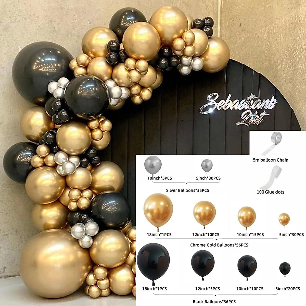 Black Gold Silver party Balloons 127 pcs Black gold silver balloons for Birthday Graduation Party Supplies for Birthday Party Baby Shower Wedding Graduation Class