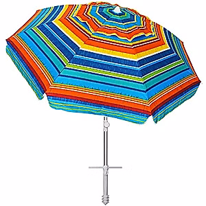 AMMSUN Beach Umbrellas for Sand Heavy Duty Wind Portable,6.5ft Outdoor Umbrella with Sand Anchor and UV 50+ Protection, Includes Carry Bag for Beach, Patio, and Garden, Yellow Stripes