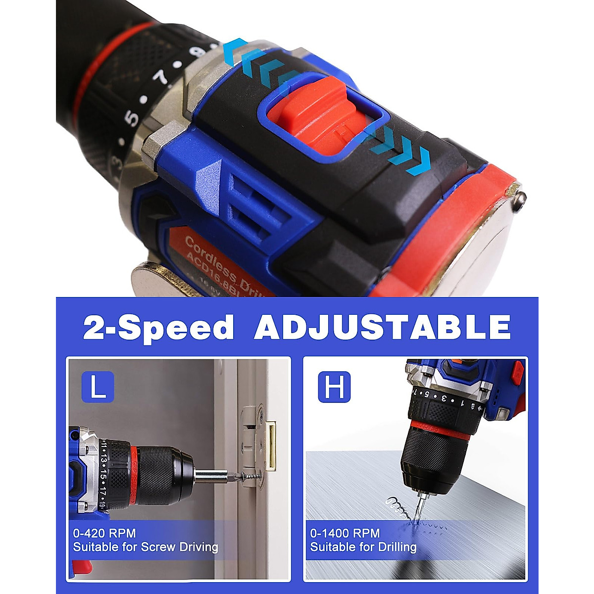 Aspro Cordless Drill, 16.8v Brushless Power Drill Set with Battery and Charger, 2 Variable Speed, 3/8'' Keyless Chuck, Built-In LED, Versatile Small Drills for Electric Drilling and Screwing