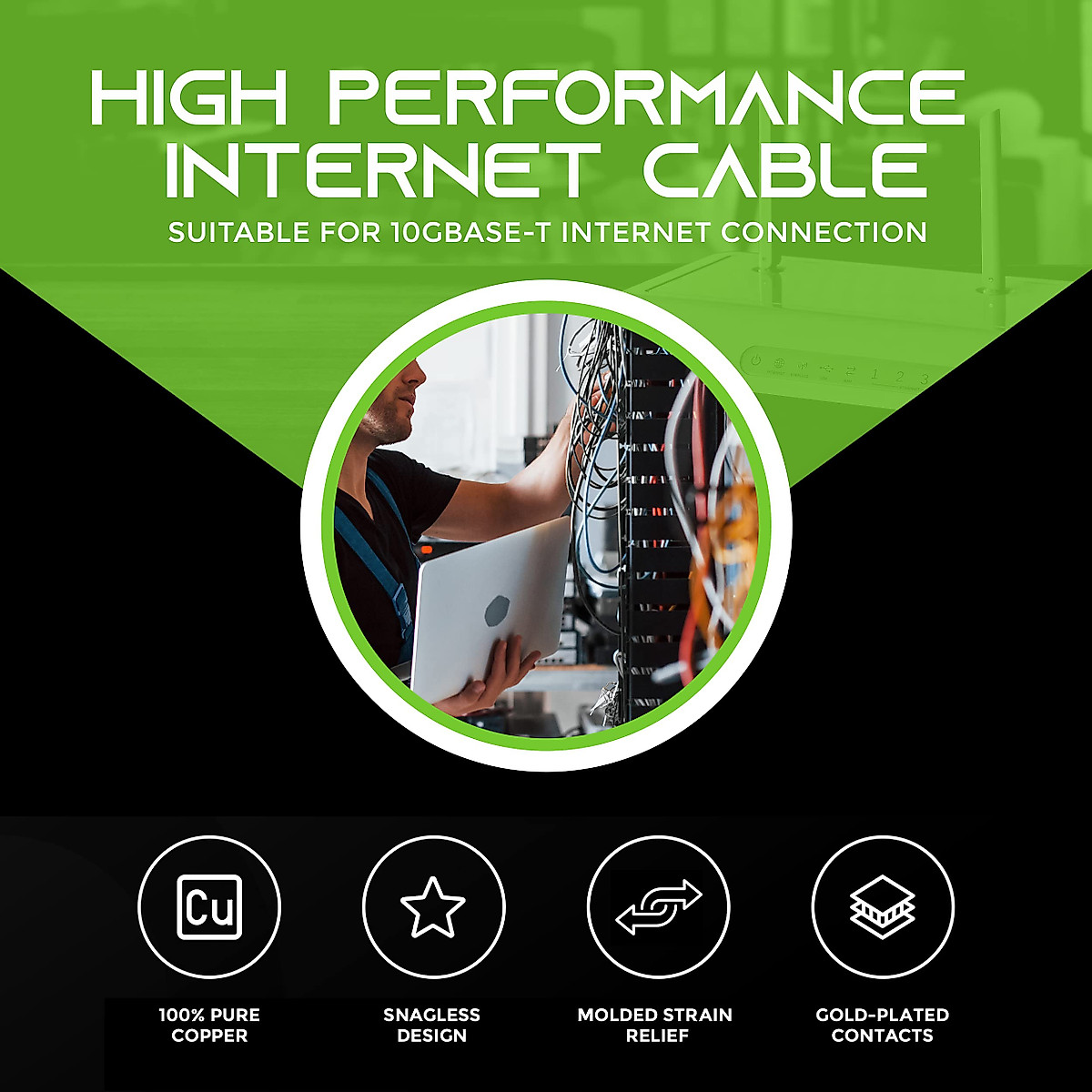 GearIT Cat 6 Ethernet Cable (16-Pack 7 Feet) Cat6 Network Patch, 10Gbps, RJ45, Snagless Cord, Gold-Plated Connectors, Internet for PC, TV, Tablet, Router, Printer, Servers, IT Data Center - Blue