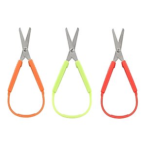 Rierdge 3 Packs 5.5”/14cm Loop Scissors, Kids Grip Scissors Self Adaptive Opening Handles Grip Scissors for Toddlers Preschool, 3 Colors (Orange, Green, Red)