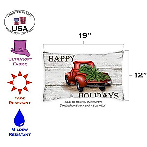 Toland Home Garden Red Truck Holidays 12 x 19 Inch Indoor, Pillow, Case (2-Pack)