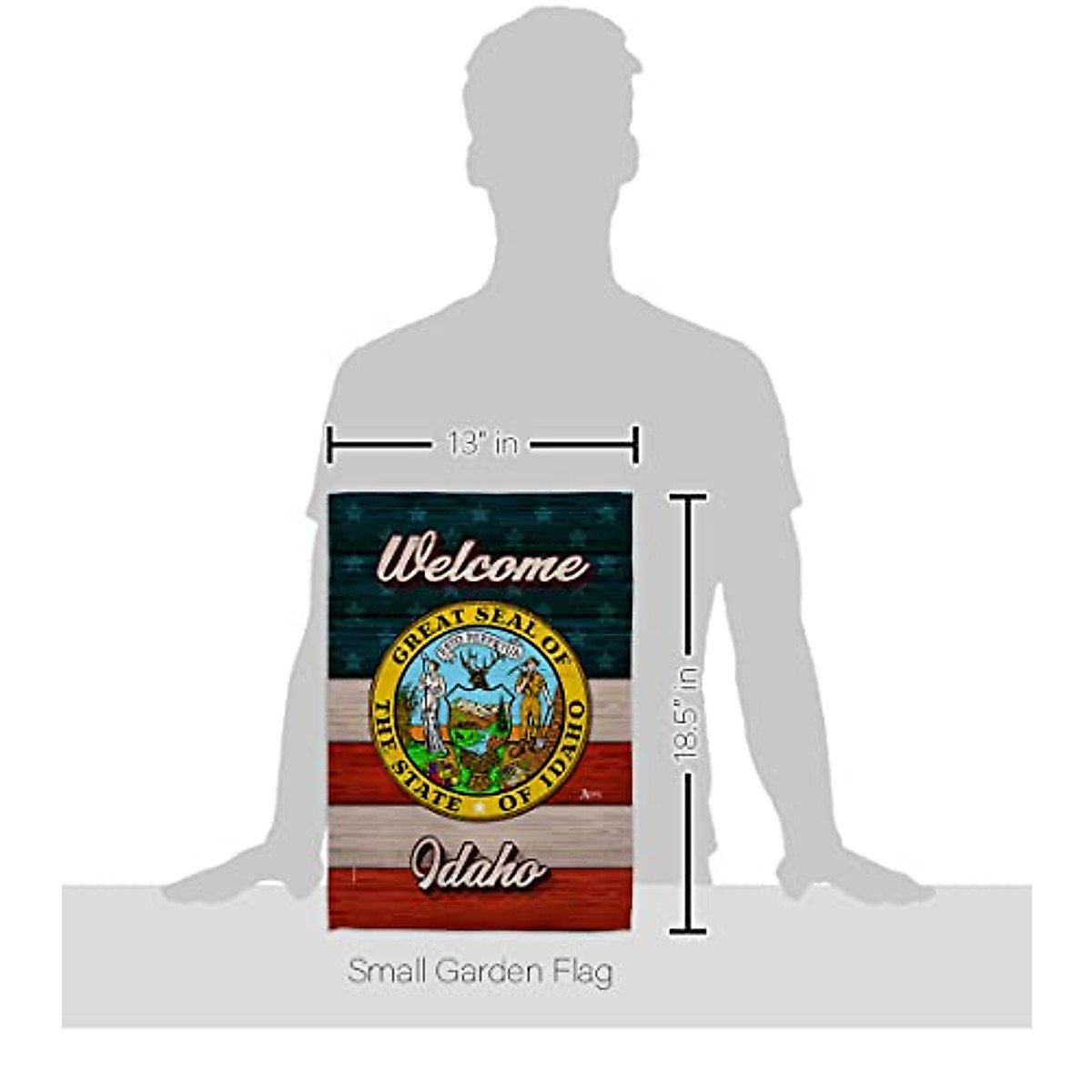 Welcome Idaho Garden Flag - Set Wood Dowel Americana States USA American Territories Republic Country Particular Area - House Decoration Banner Small Yard Gift Double-Sided Made in 13 X 18.5