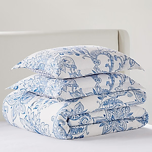 Levtex Home - Bennett Duvet Cover Set - King Duvet Cover + Two King Pillow Cases - Floral Paisley - Blue and White - Duvet Cover (106 x 94in.) and Pillow Case (36 x 20in.) - Cotton