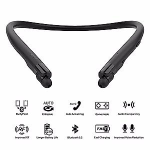 EXFIT BCS-700 Pro Bluetooth Neckband Wireless Headphones, Around The Neck Headphones, Retractable Earbuds Without Button Control, Pull Earbud for Auto Answer, Bluetooth 5.2, Low Latency