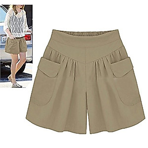 Hot Sale Drawstring Shorts, Thenlian Women Plus Size Solid Loose Hot Pants Pockets Lady Summer Casual Shorts (2XL, Khaki)
