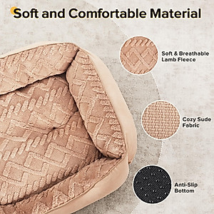 JOEJOY Small Dog Bed for Medium Small Dogs, Rectangle Washable Dog Sofa Bed, Breathable Soft Puppy Bed, Durable Pet Cuddler Bed with Anti-Slip Bottom, 25"x21"x8", Beige