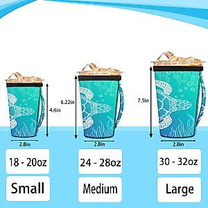 Reusable Iced Coffee Sleeves Sea Turtle Animals Neoprene Cup Sleeve with Handle Insulator Sleeve For Cold Drinks Beverages 30-32oz