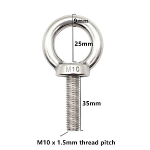 Eowpower 5 Pieces Stainless Steel M10 x 35 mm Ring Eye Bolts