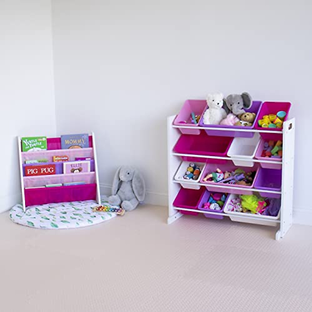 Humble Crew Kids' Toy Storage Organizer with 12 Plastic Bins, Pink&Purple, White/Purple/Pink