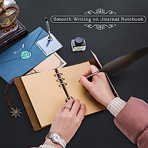 Quill Pen and Ink Set, Antique Feather Dip Calligraphy Pen Set, including Feather Pen, 5 Replacement Nibs, Pen Nib Base, Notebook, Ink, Gift Box, Best Gifts for Men Dad (Grey)