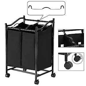 SONGMICS 2 Rolling Sorter, Laundry Basket on Wheels, Hamper with Removable Bags, Total Capacity 90L, Black LSF002BK, Polyester, 50,5 x 41 x 79,9 cm (L x B x H)