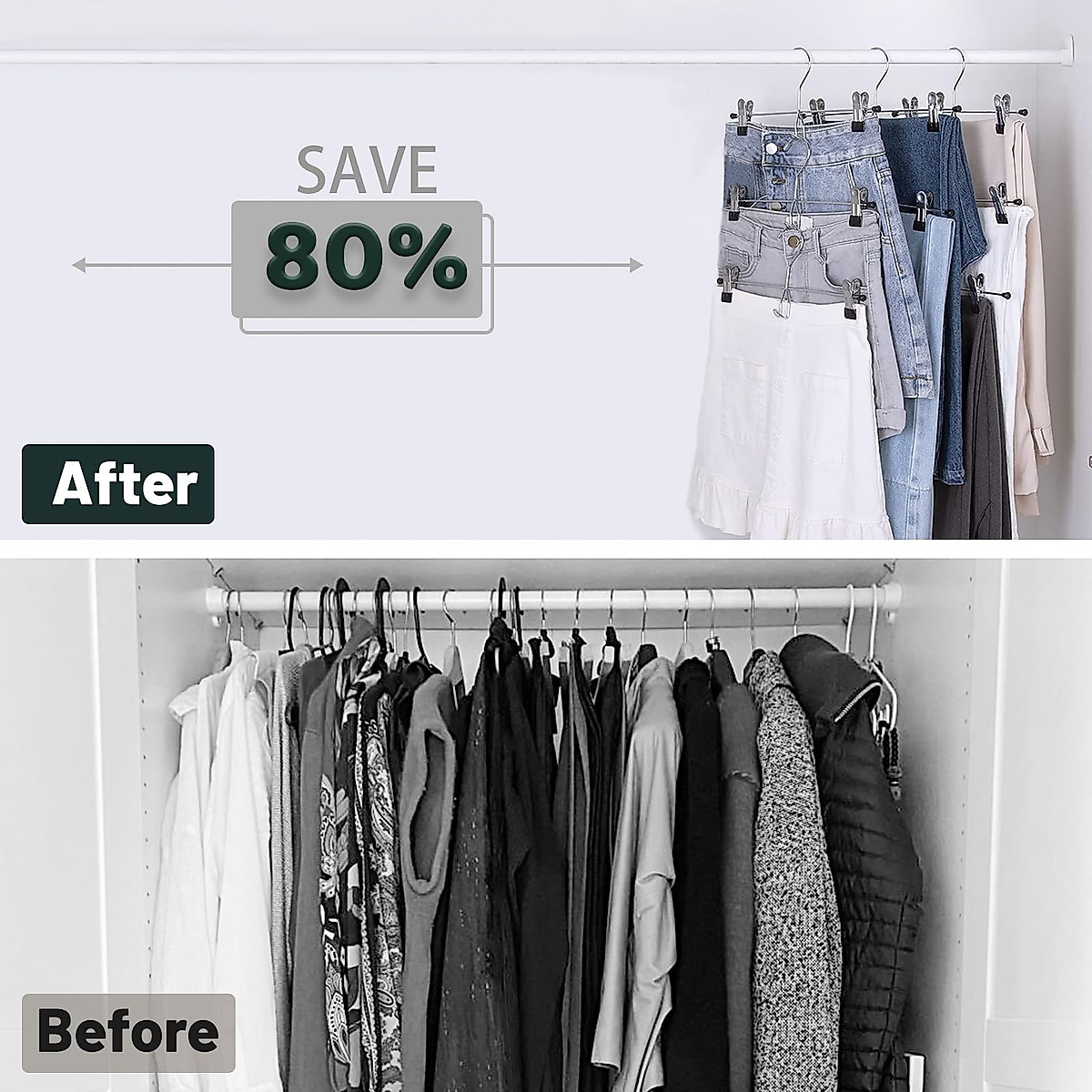 Lumigens Skirt & Pants Hangers with Clips,Stackable Space Saving Hangers,Hanging Closet Organizer and Storage,8PCS