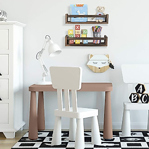 Wallniture Utah Nursery Bookshelf Set of 4, Floating Shelves for Kids Room Decor, Wood Wall Shelves (Burnt Wash Brown)