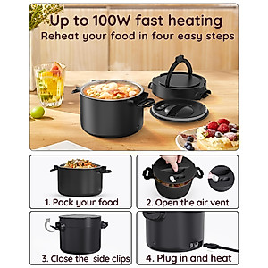 CDBEEE Electric Lunch Box for Adults,100W Heated Lunch Box 12/24/110V Lunch Warmer Leakproof,33Oz Portable Food Warmer for Work,Travel, home,Office,On-the-Go,Lonchera Eléctrica Portátil (Black)