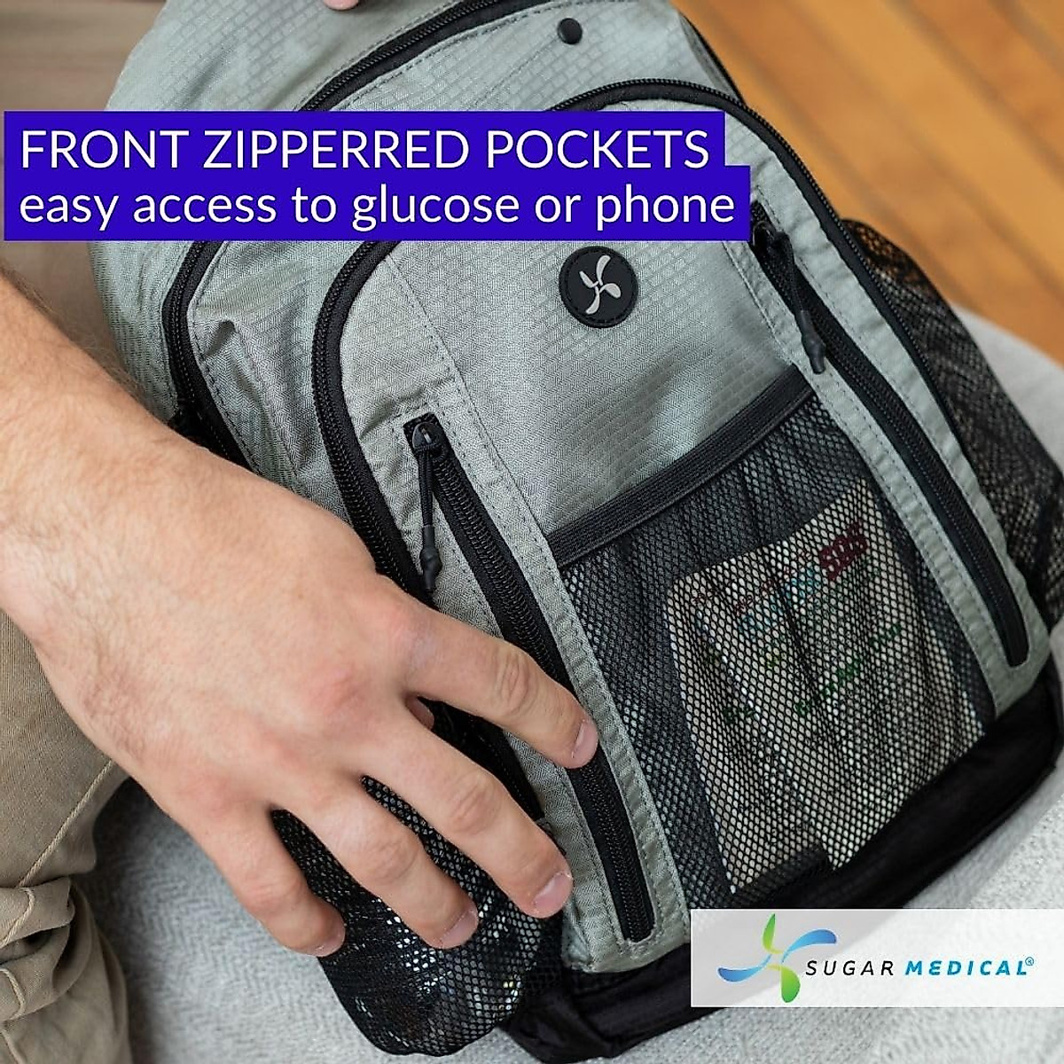 Sugar Medical - Insulated Diabetes Sling Backpack - Multi Pocket, Zip Secured Backpack w/Elastic Loops and Adjustable Straps for Diabetic Medical Supplies (Haze Grey) …