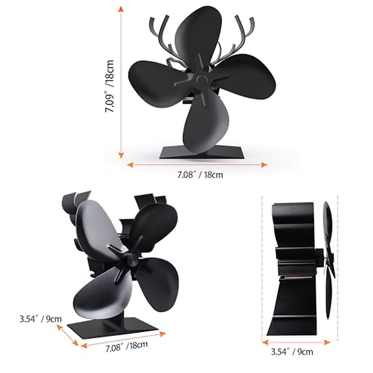 Surakey Wood Stove Fan for Heater, Heat Powered 4 Blade Non Electric Fireplace Fan with Bracket Reindeer Shape Heater, for Wood Log Burner Stove/Fireplace Camping Outdoor/Indoor Use (Green)