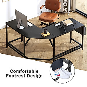 soges L-Shaped Desk with Side Storage Bag, 59 inch L Shape Computer Desk with Monitor Stand, Home Office Desk for Corner, Gaming Desk, Writing Desk, Reading Table, L Desk, Black