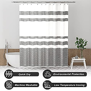 AmazerBath Shower Curtain, Striped Black Fabric Shower Curtain Set with 12 Shower Curtain Hooks, Rustic Cloth Black and White Shower Curtain, Cute Farmhouse Bathroom Shower Curtain Sets, 72x72 Inches