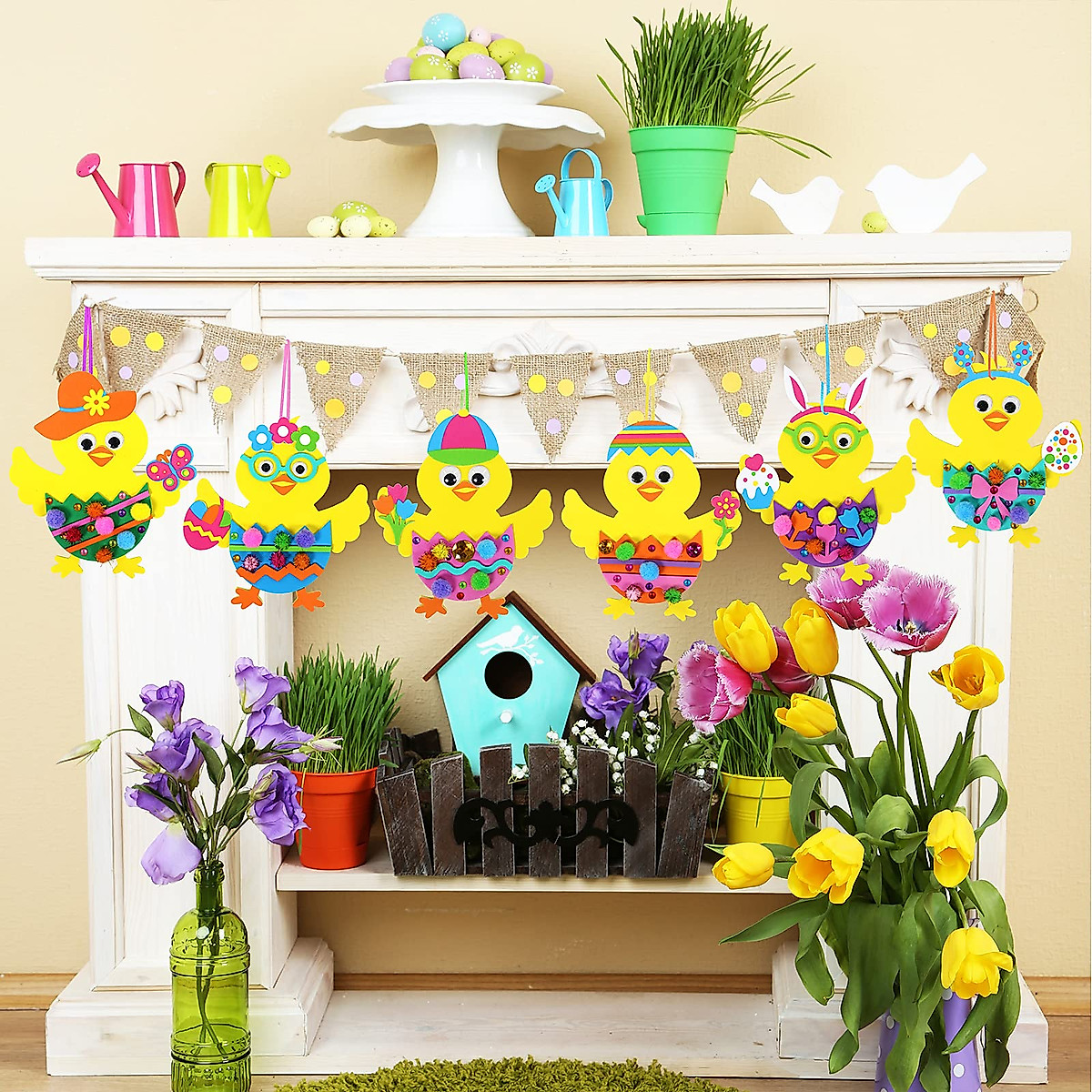 Winlyn 24 Sets Easter Decorations DIY 3D Chick Hatching from Egg Ornaments Easter Craft Kits Foam Easter Stickers Pom-poms Googly Eyes for Kids Party Favors Spring Classroom Activity Art Project