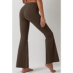 QINSEN Wide Leg Yoga Pants for Women High Waisted Casual Flare Leggings Workout Pants Cocoa Brown L