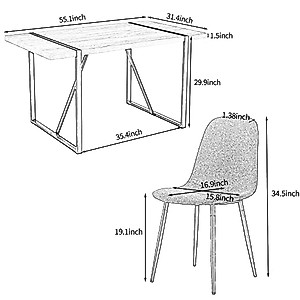 gopop 5 Piece Dining Table Set, Modern Dining Chairs Set of 4, Mid Century Wooden Kitchen Table Set, Metal Base & Legs, Dining Room Table and Leather Chairs.