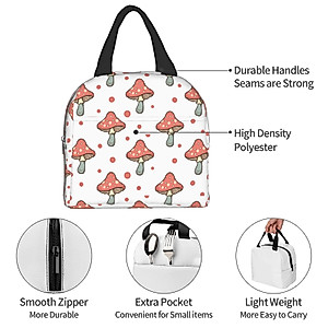 Ucsaxue Retro Cute Mushroom Lunch Bag Small Insulated Lunch Box with Front Pocket Kawaii Lunch Bags for Girls Boys Freezable Bento Box Women Men Lunch Boxes