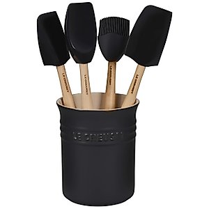 Le Creuset Silicone Craft Series Utensil Set with Stoneware Crock, 5 pc., Licorice