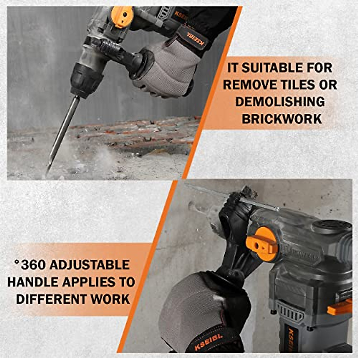 KSEIBI Variable Speed Rotary Hammer Drill 1-1/4 inch, SDS Plus Demolition Hammer for Concrete Drill 13Amp, 4 Functions Reduced Vibration System
