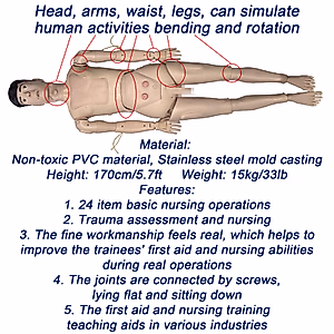 MZBZYU 5.7ft Life Size Patient Care Manikin Training CPR Simulator Basic Geri Nursing Skills Geriatric Human Model Mannequin Full Body for Students Education Teaching Medical Training Skills